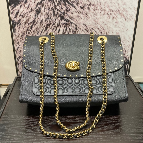 Coach | Bags | New Coach Parker Blackgold Shoulder Bag Signature ...